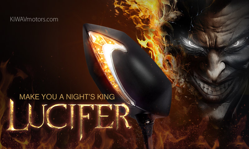 KiWAV Lucifer LED Mirrors - Two-tone LED motorcycle mirror.