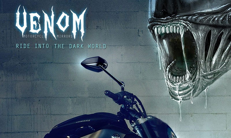 KiWAV Venom Motorcycle Mirrors - Ride Into The Dark World.